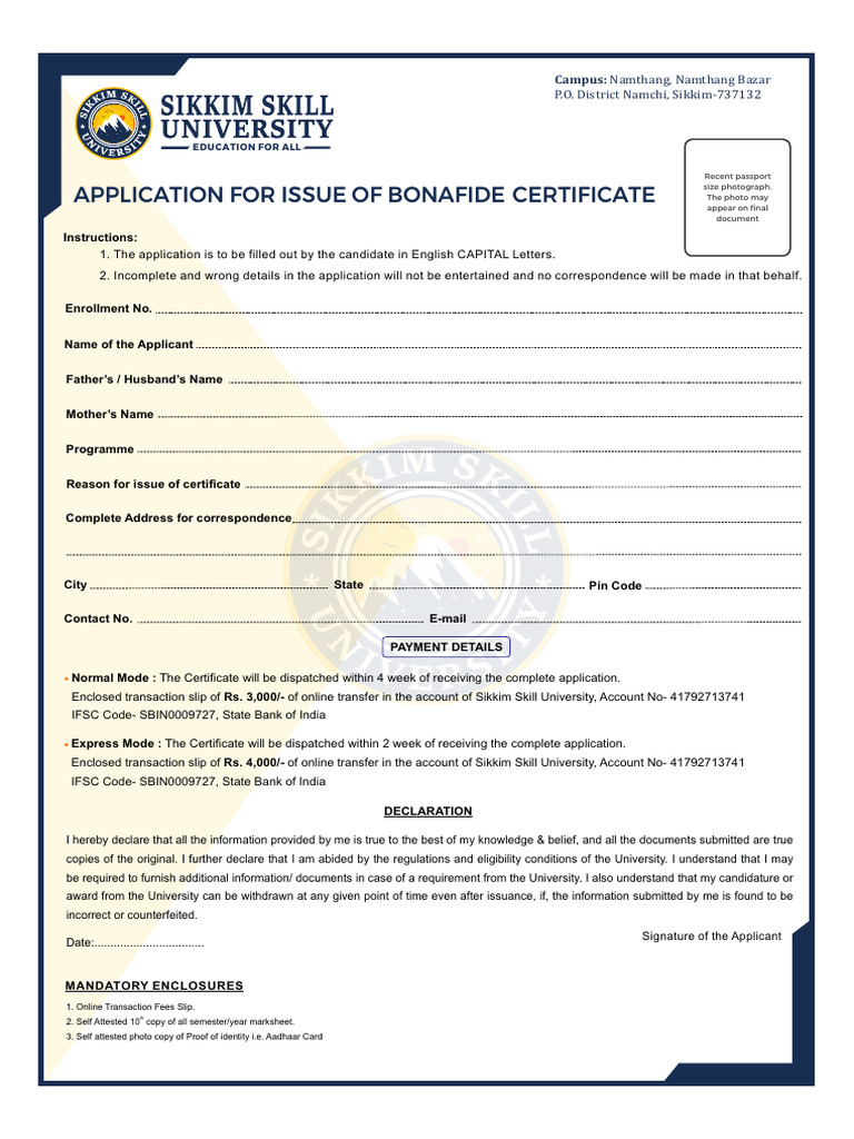 Application For Bonafide Certificate-New | PDF | Identity Document | Access Control