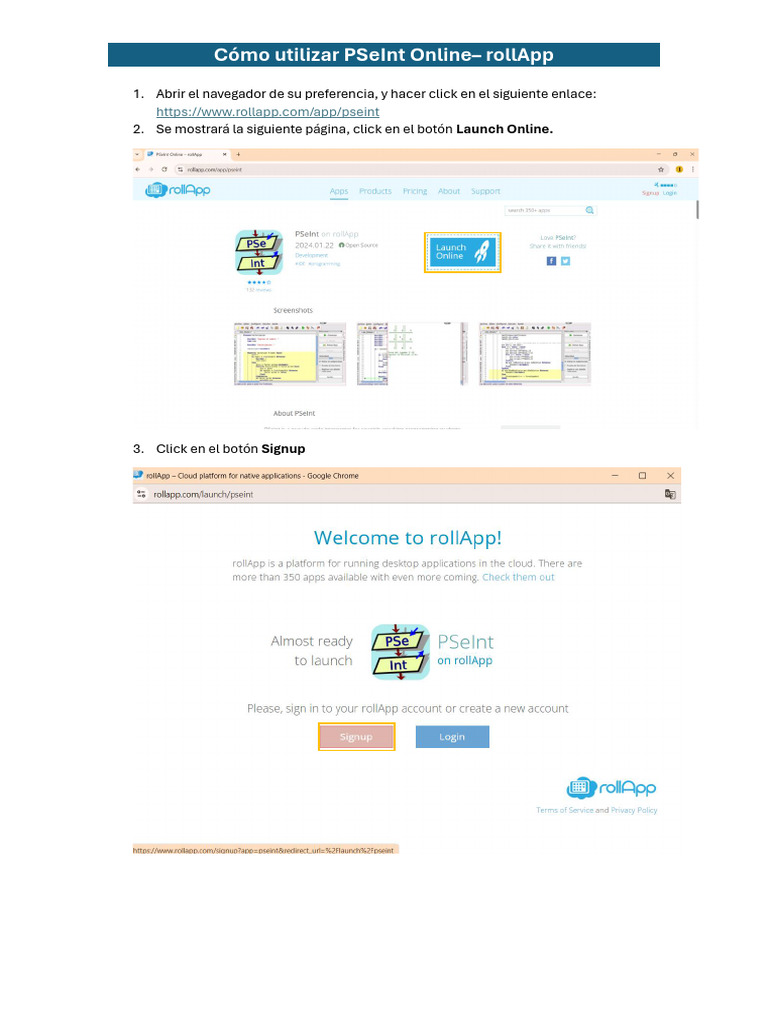Como Utilizar PseInt Online - Rollapp | PDF