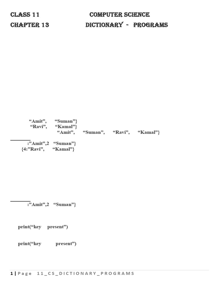 11_CS_DICTIONARY_PROGRAMS | PDF | Computer Engineering | Software ...
