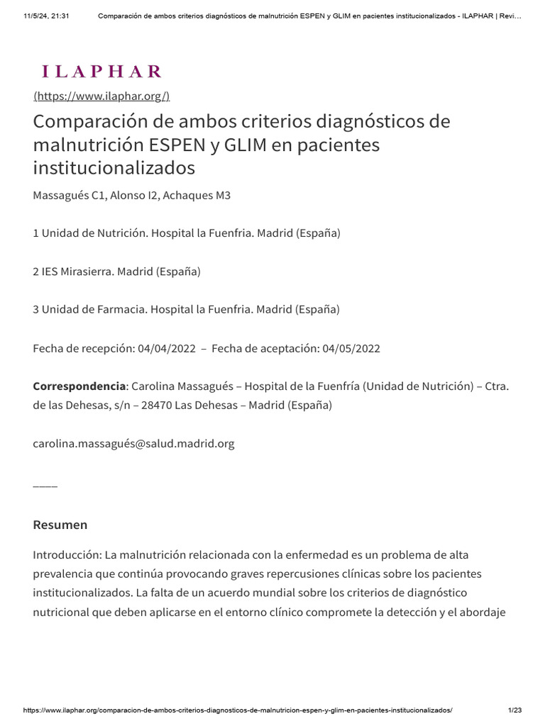 Comparación ESPEN y GLIM | PDF | Cookie HTTP | Diagnostico medico