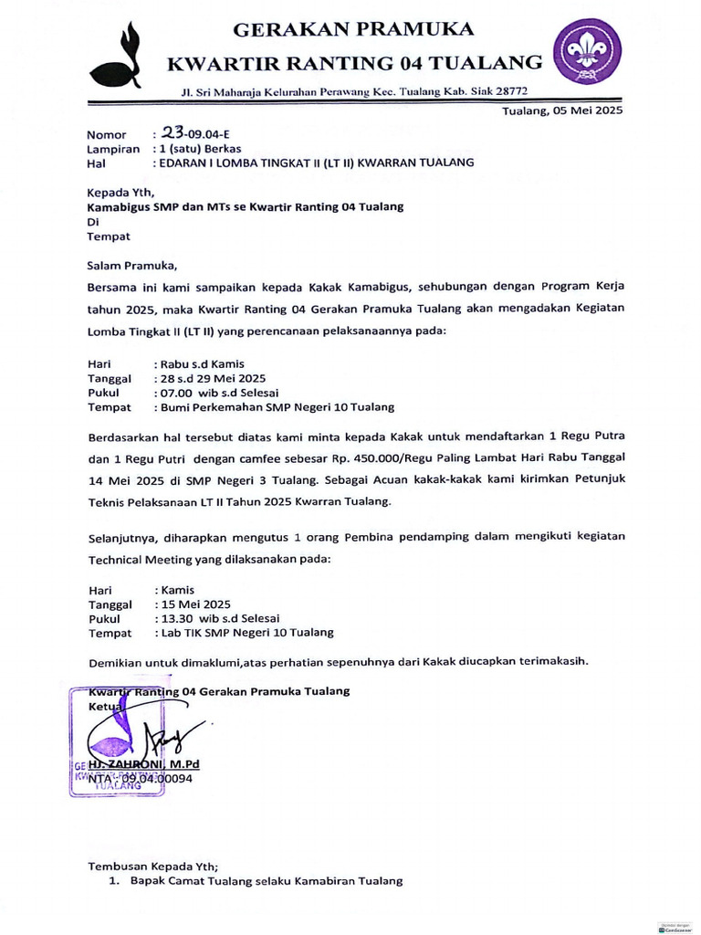 Edaran, Juknis, Jadwal Dan TM LT II Kwar | PDF