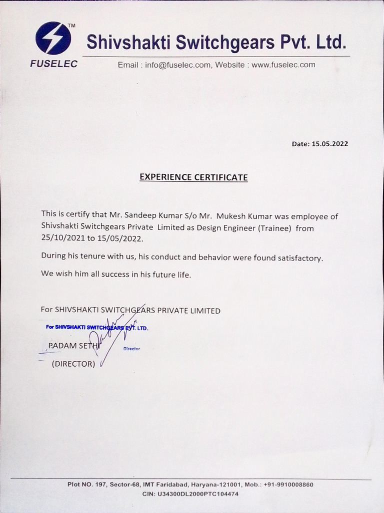 Experience Certificate (1) | PDF