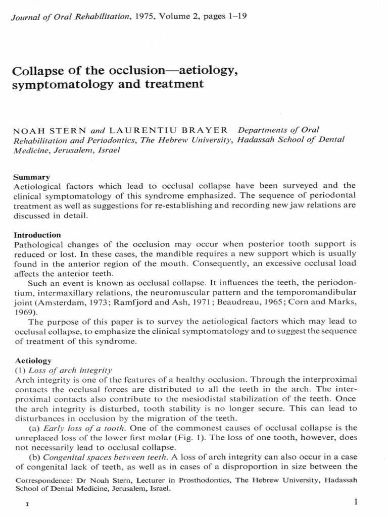 Collapse of The Occlusion Aetiology, Symptomatology and Treatment1975 ...