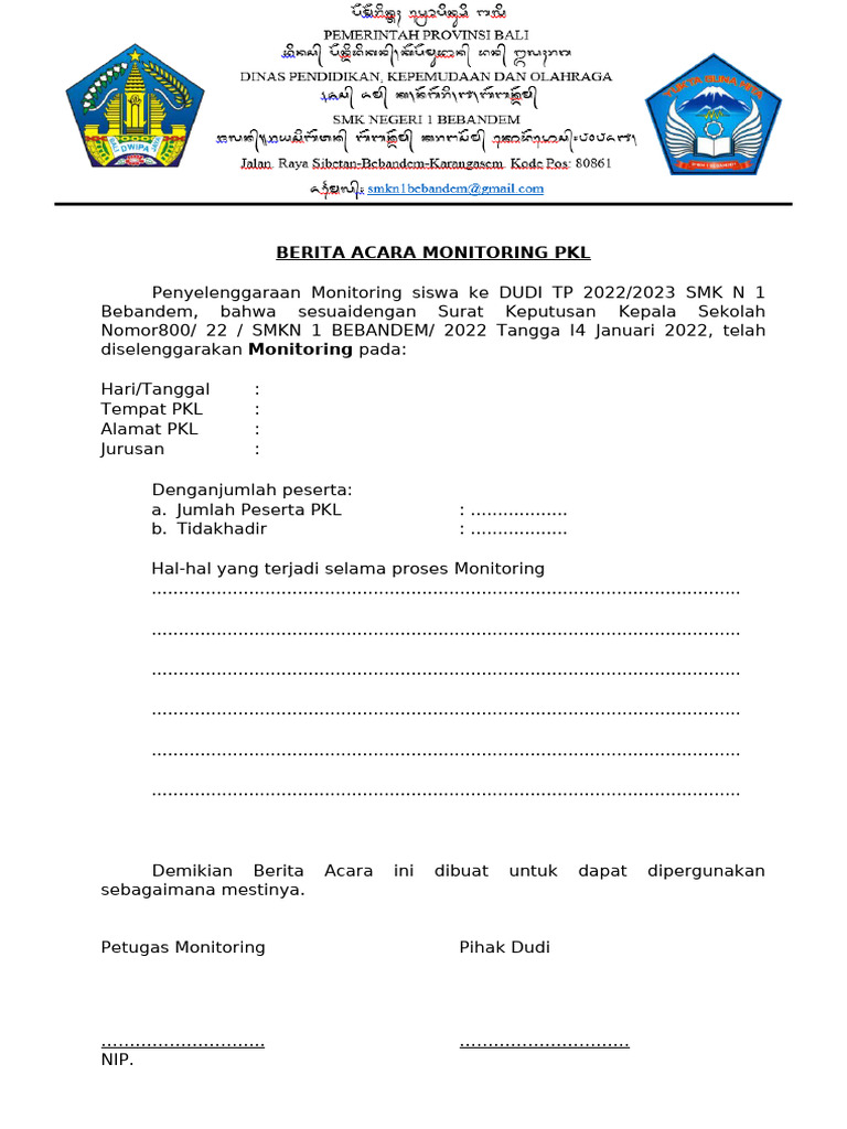 Berita Acara Monitoring PKL | PDF