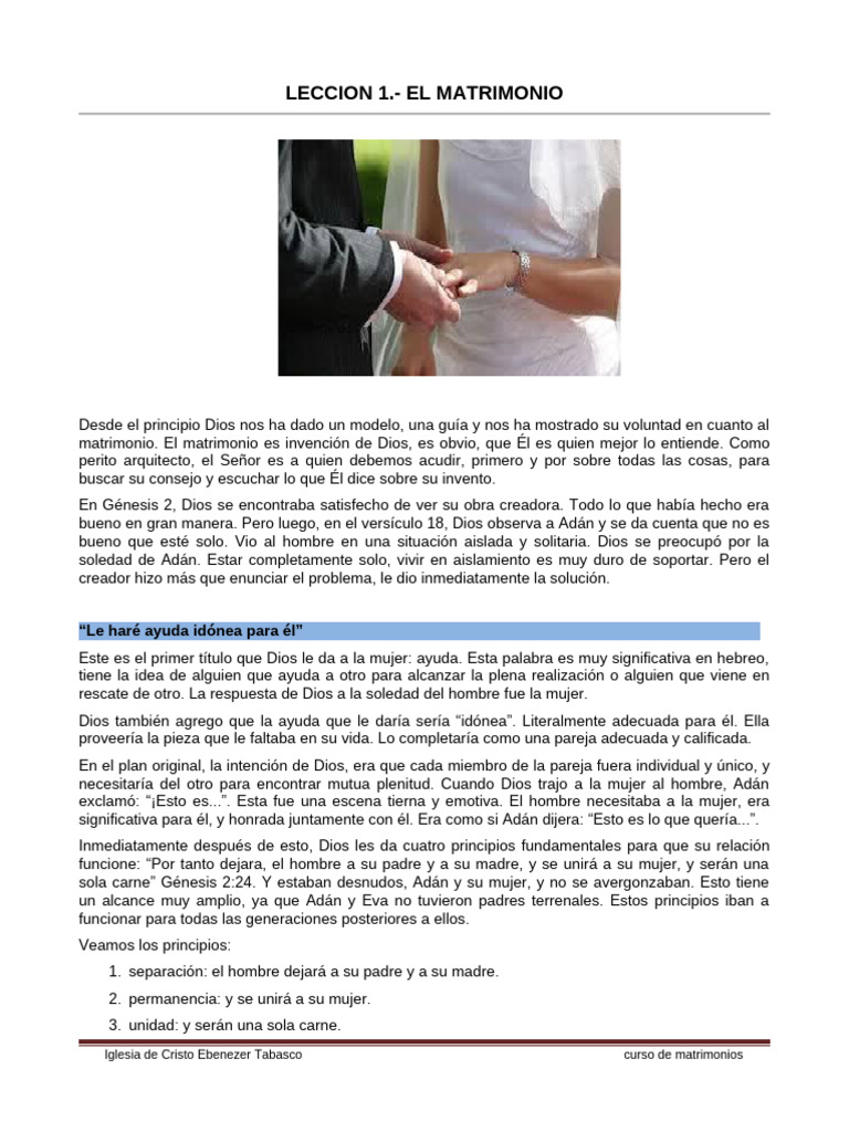 Leccion 1. - El Matrimonio | PDF | Matrimonio | Adán