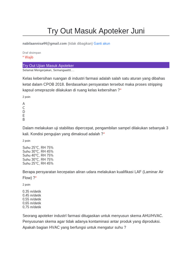 Soal Masuk Apoteker Bismillah | PDF