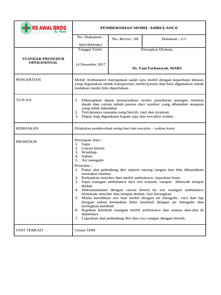 063 SPO Pembersihan Mobil Ambulance | PDF