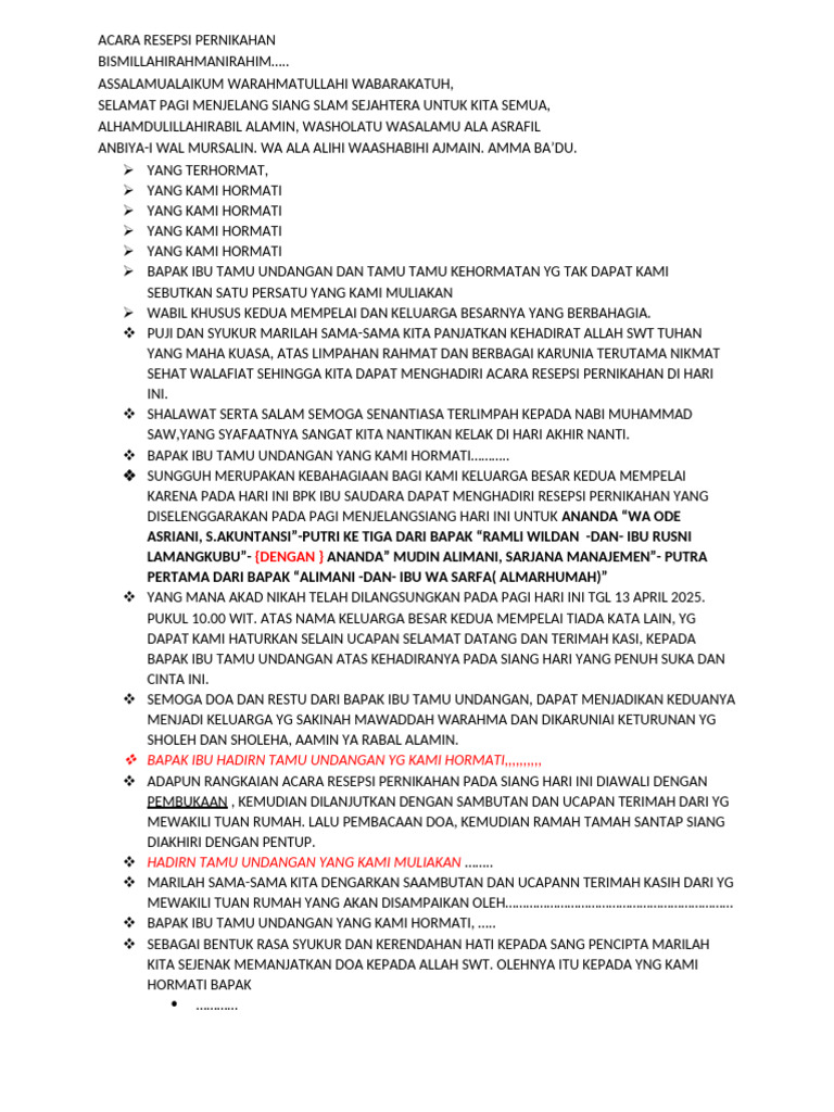 Acara Resepsi Pernikahan Wulan | PDF