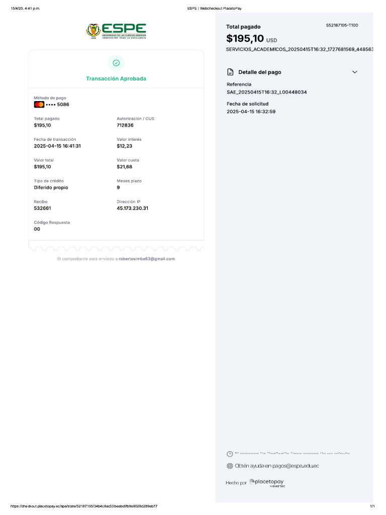 ESPE - Webcheckout PlacetoPay | PDF