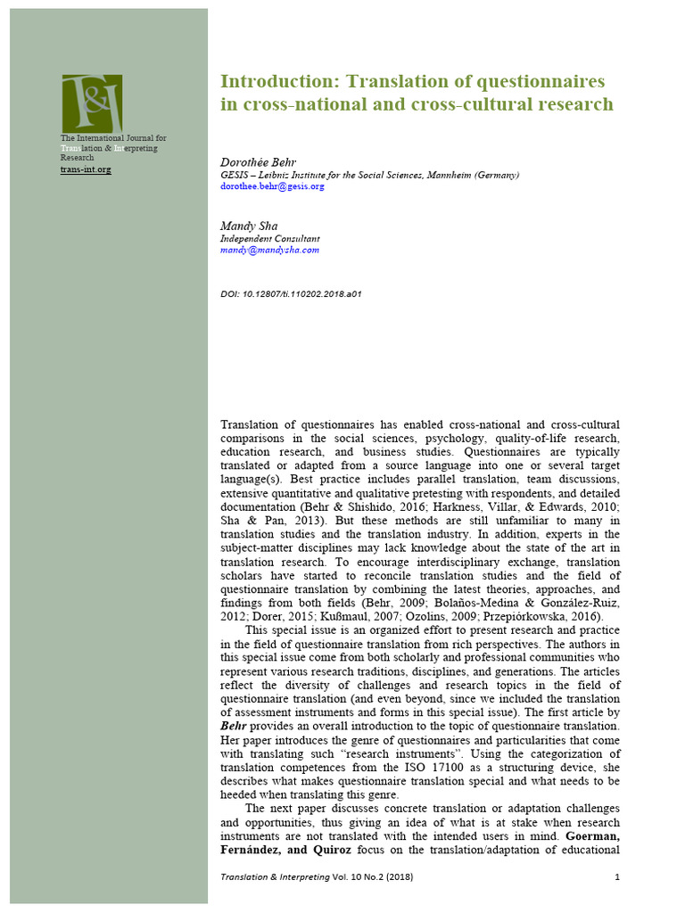 Transint,+Behr Sha+ (Introduction) | PDF | Translations | Questionnaire