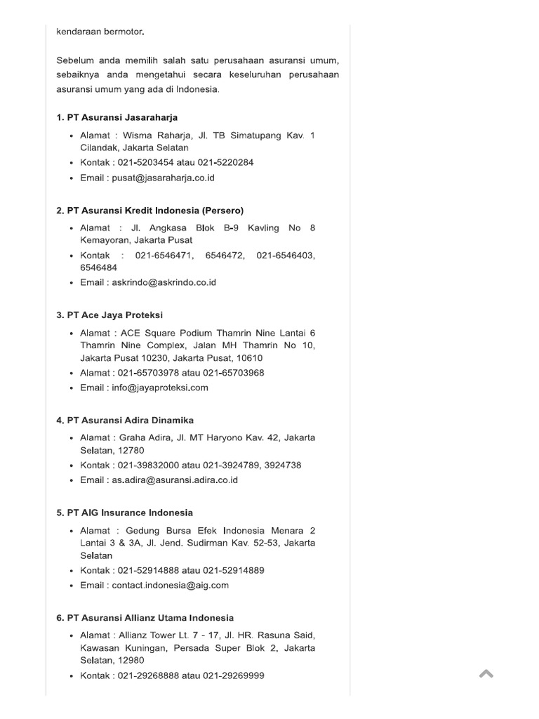 Daftar Perusahaan Asuransi Umum | PDF