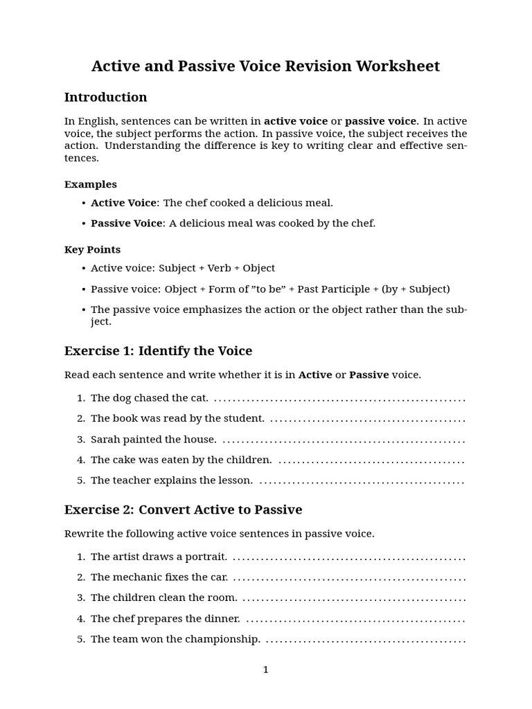 Active vs. Passive Voice Worksheet | PDF | Languages | Foreign Language ...