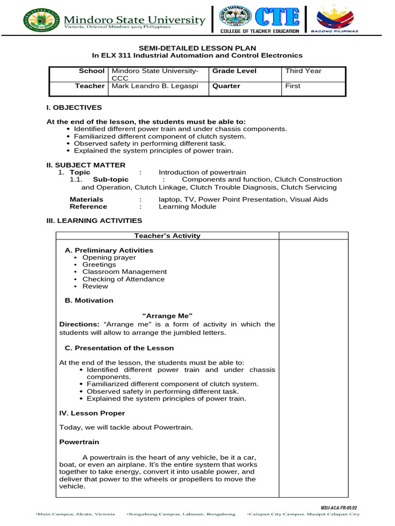 Legaspi SDLP 2 Introduction To Powertrain | PDF | Clutch | Mechanical Engineering