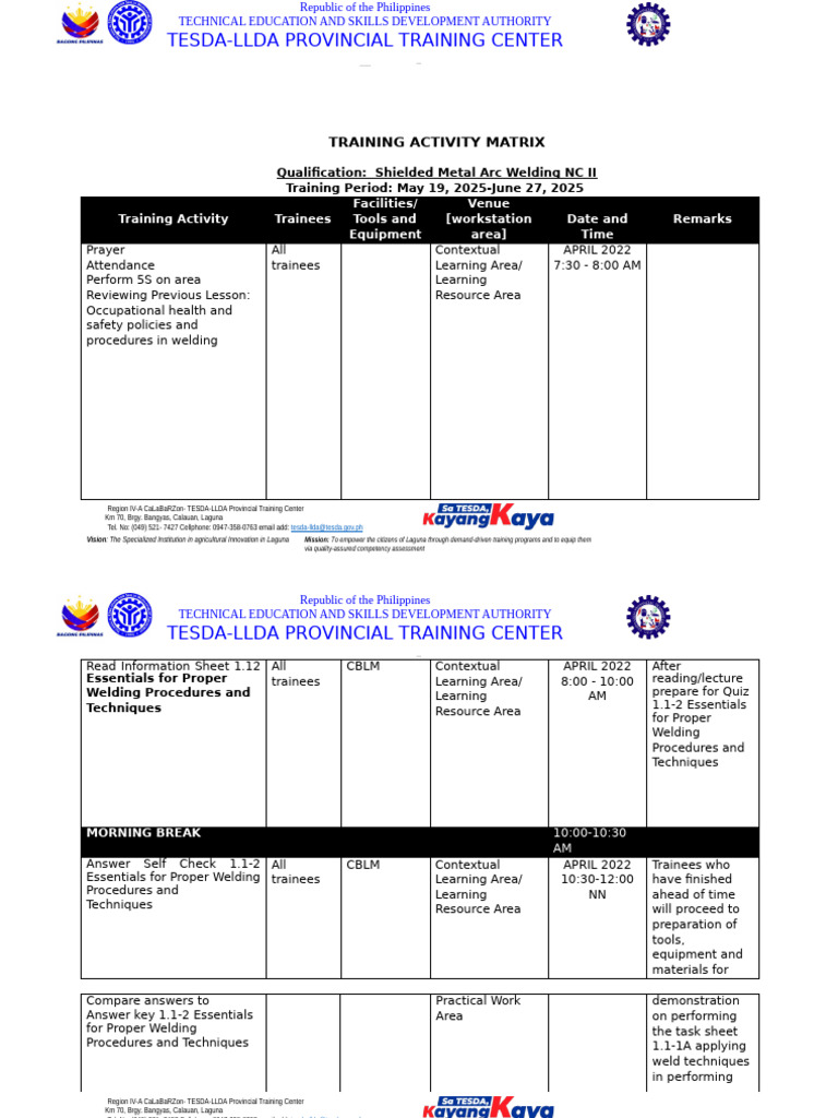 01 Training Activity Matrix | PDF | Welding | Construction