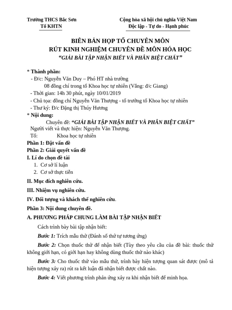 Bien Ban CD Hoa 20182019 | PDF