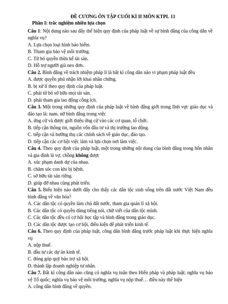 ĐỀ CƯƠNG ÔN TẬP CUỐI KÌ II MÔN KTPL 11 | PDF
