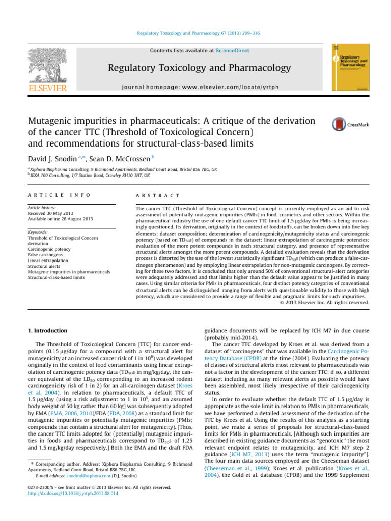 Mutagenic Impurities Recommendations For Structural-Class-Based Limits ...