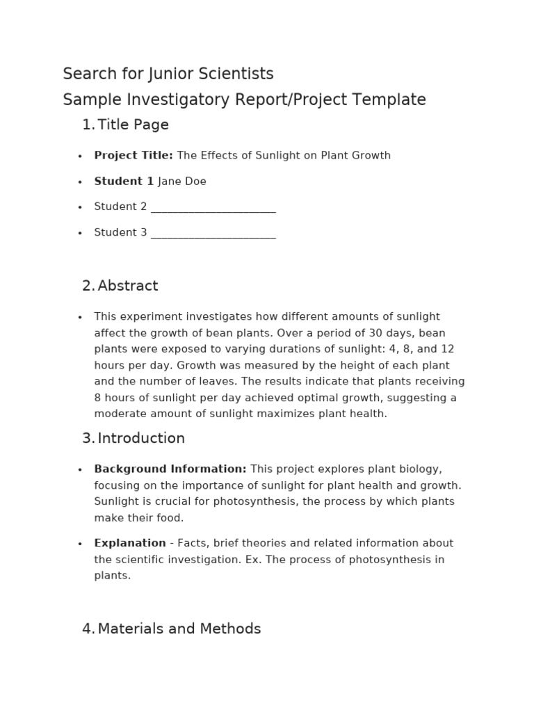 Science Investigation Report Sample Template | PDF
