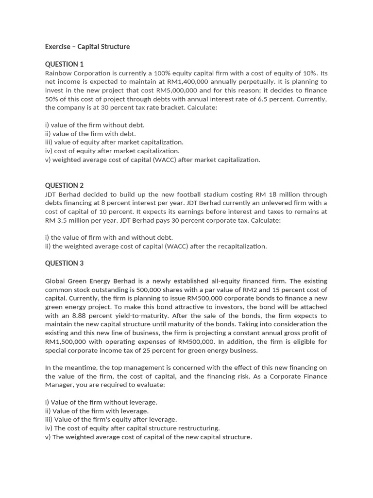 Exercises - Capital Structure Policy | PDF