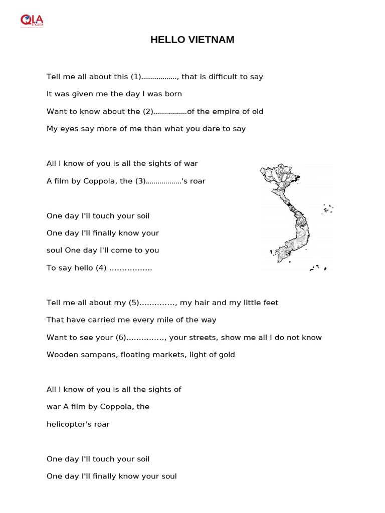 Hello Vietnam Lyrics (Exercise) | PDF