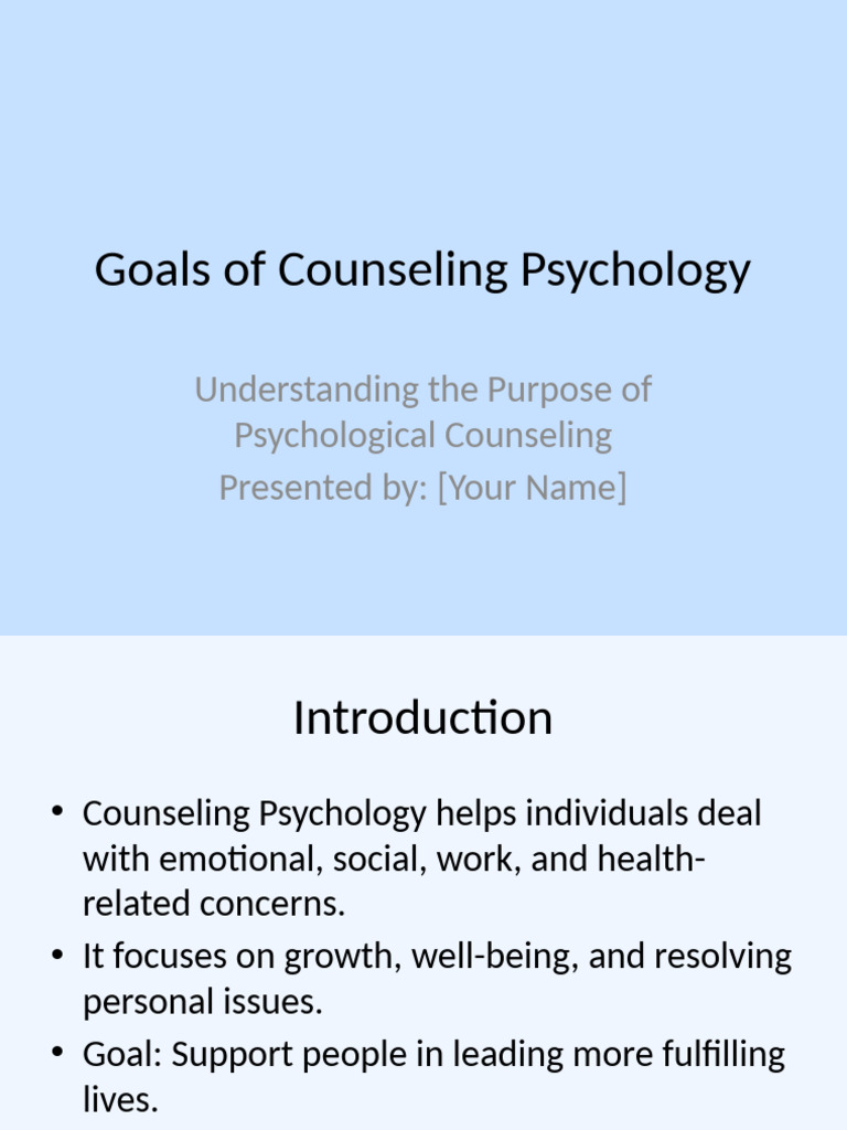 Goals of Counseling Psychology | PDF