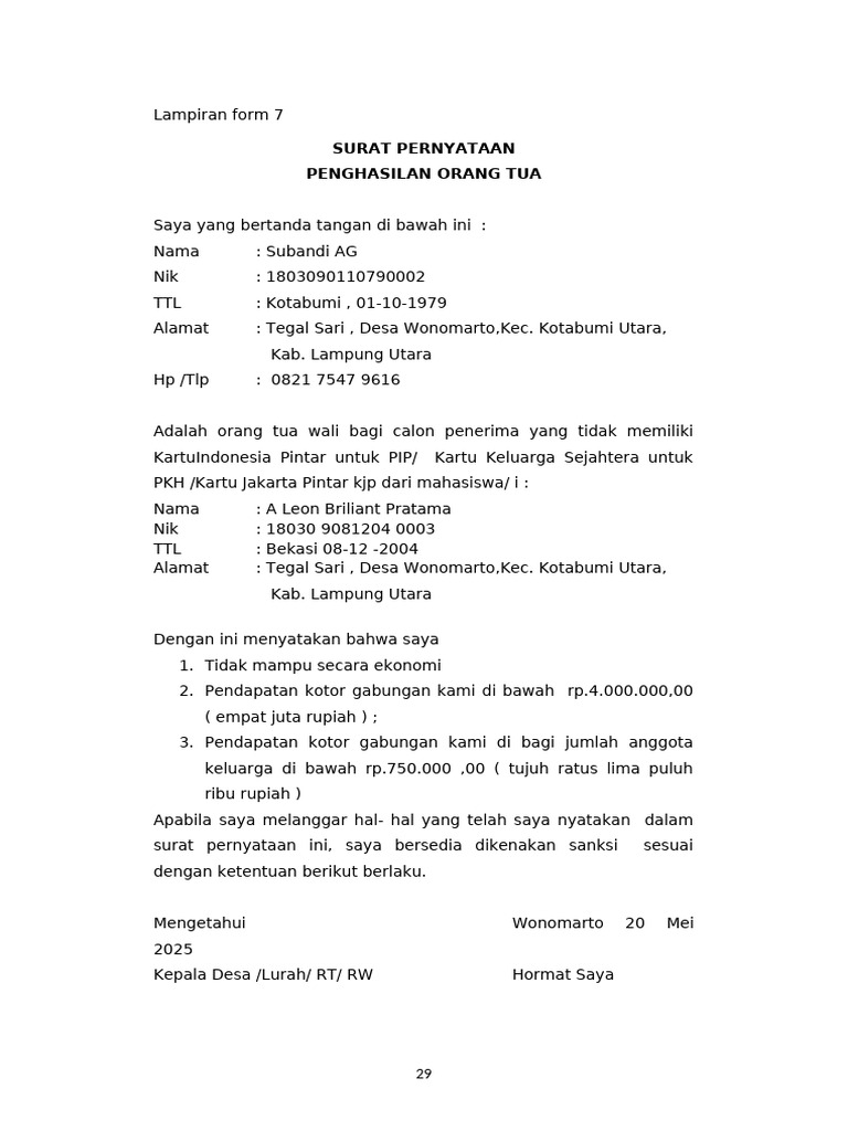 Lampiran Form 7 | PDF