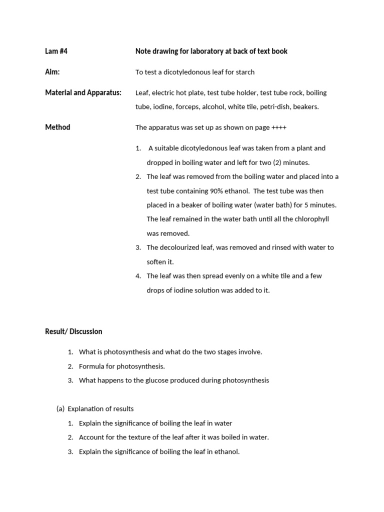 Lab # 4 Test Leaf For Starch | PDF | Leaf | Water