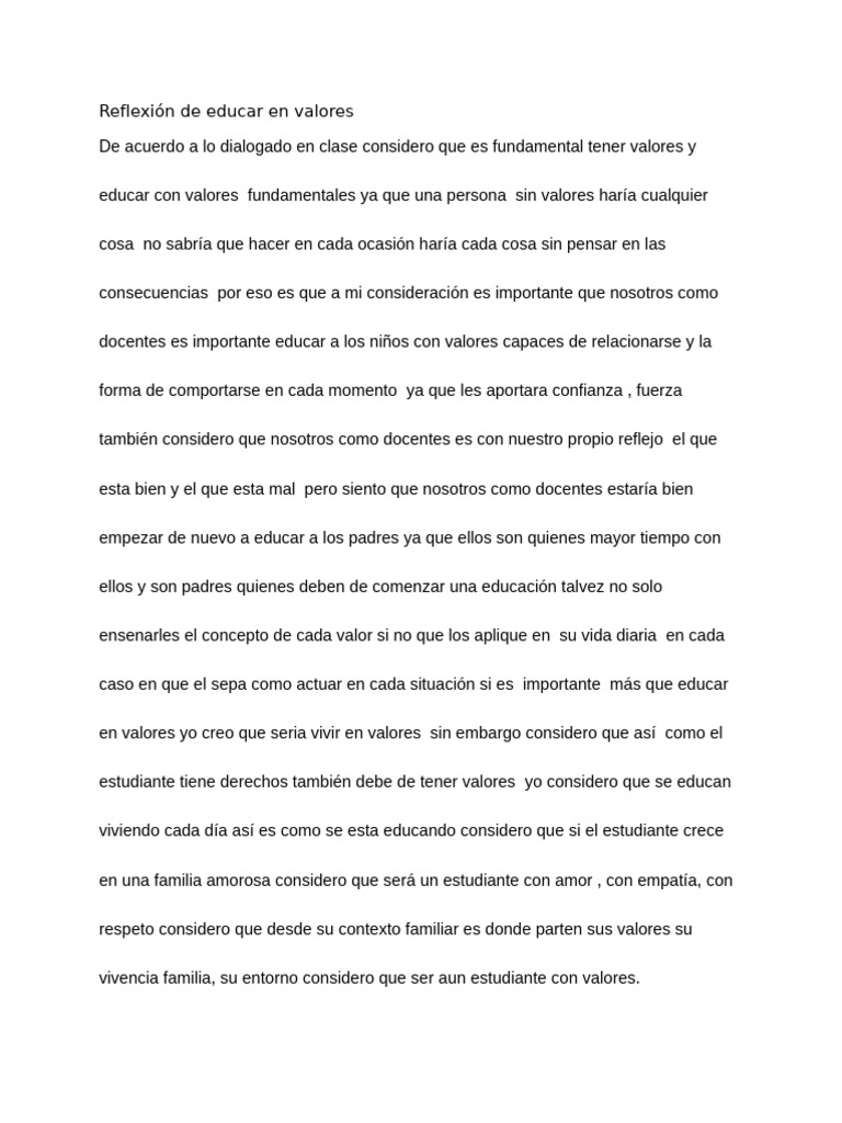 Reflexión de Educar en Valores | PDF
