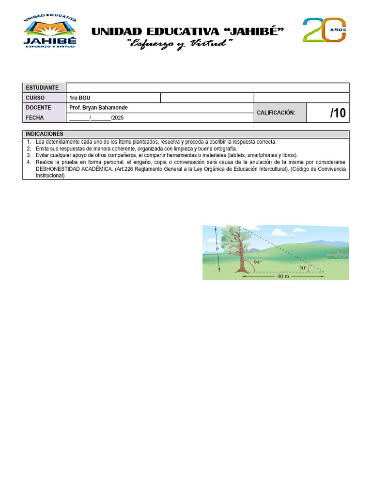 Ev. U5. 1ro BGU | PDF | Triángulo | Geometría triangular
