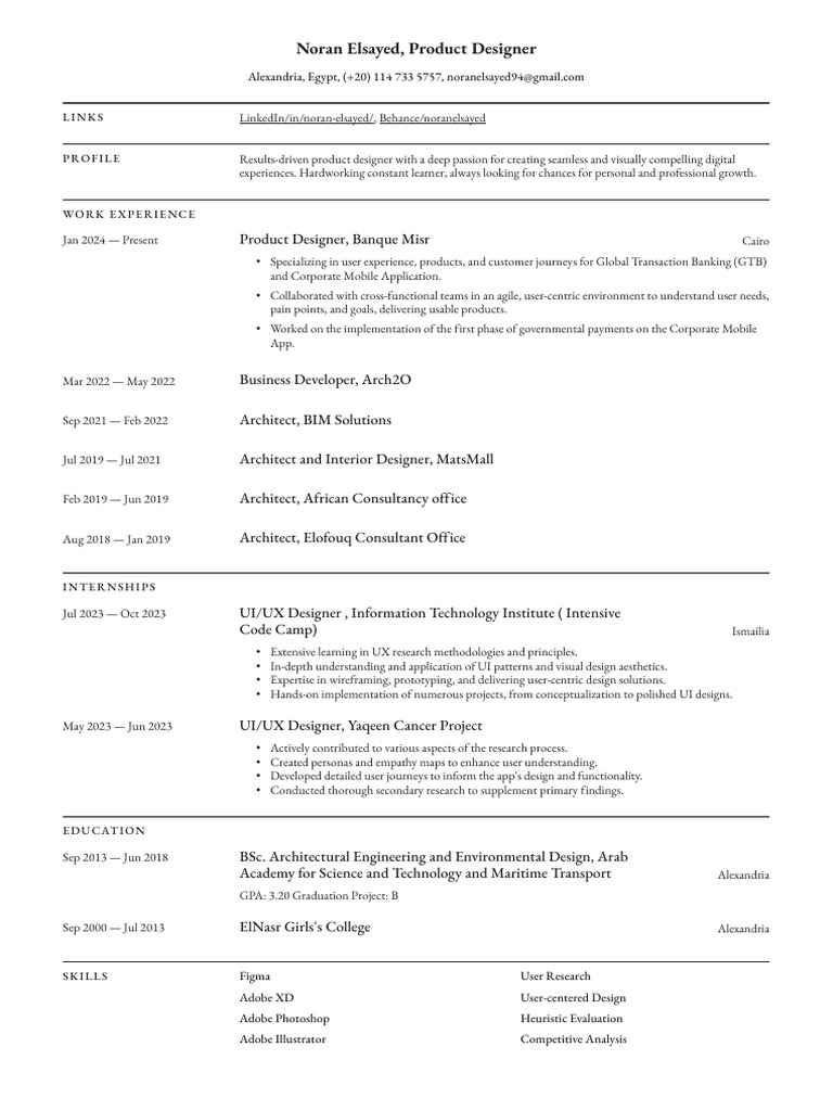 Noran Elsayed - Product Designer | PDF | Design | Computing