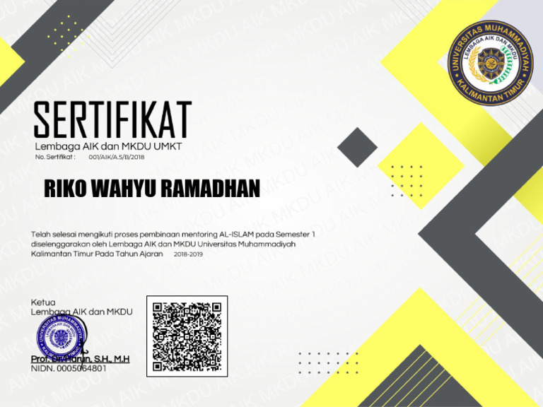 Sertifikat AIK I Riko Wahyu Ramadhan | PDF