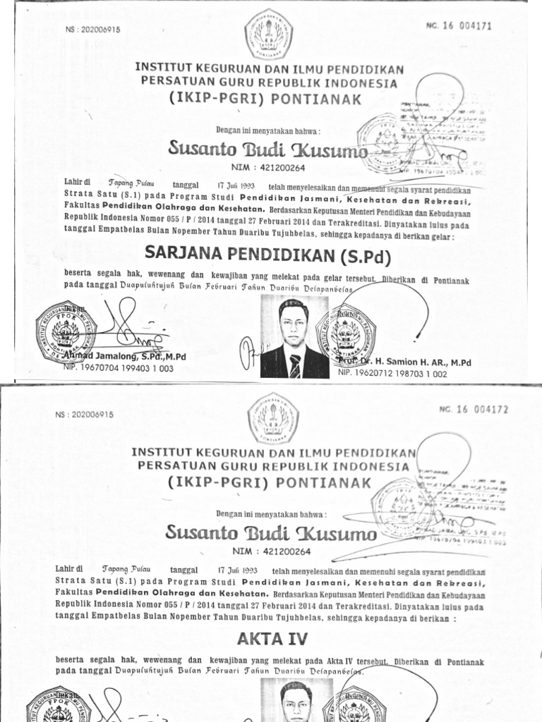 Scan Ijazah, Akte IV, Dan Traskip Nilai Susanto Budi Kusumo | PDF