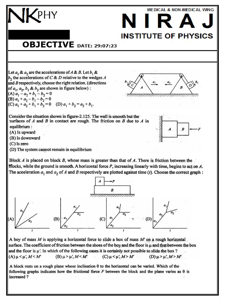 Laws of Motion & Friction Non-Medical 29.07.23 | PDF | Friction ...