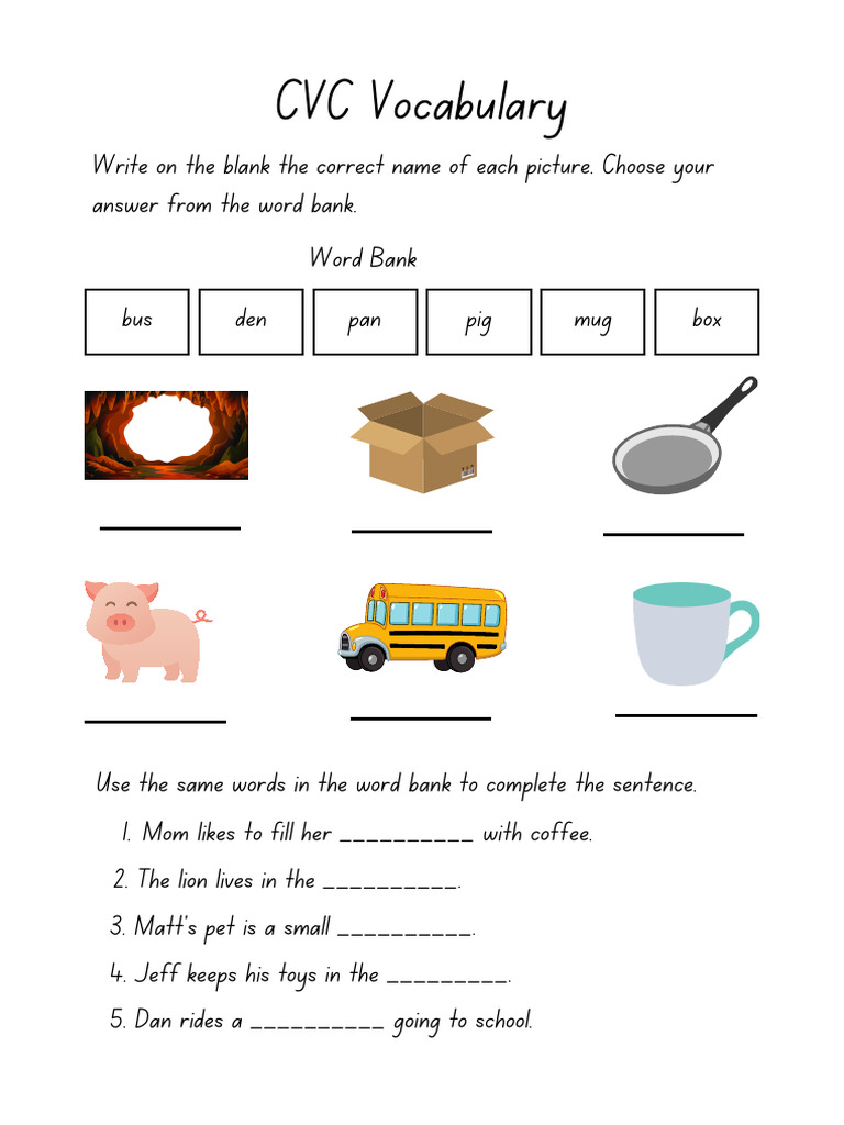 CVC Vocabulary Worksheet | PDF