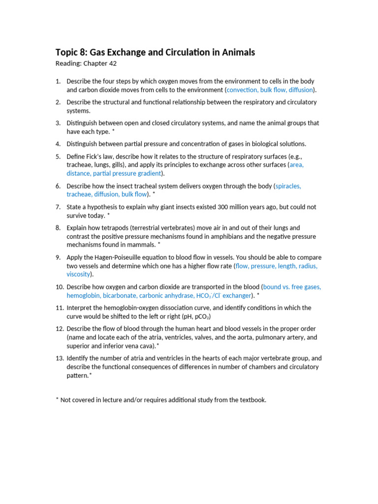 08 Animal Gas Exchange Circulation Objectives | PDF