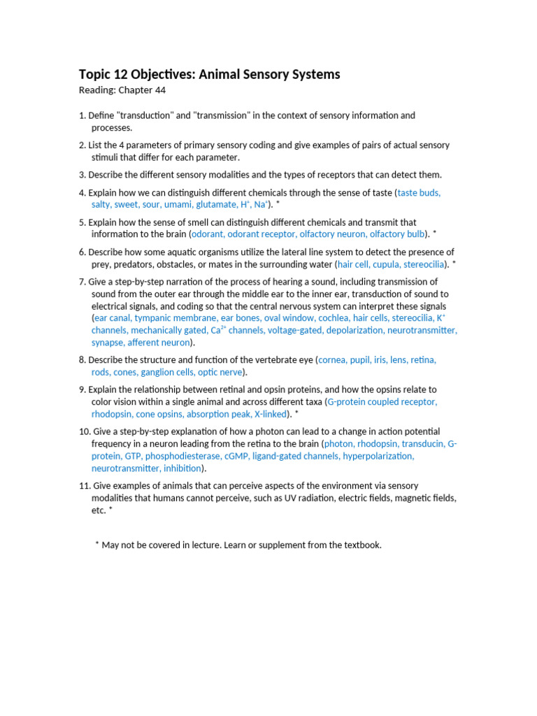 12 Animal Sensory Objectives | PDF