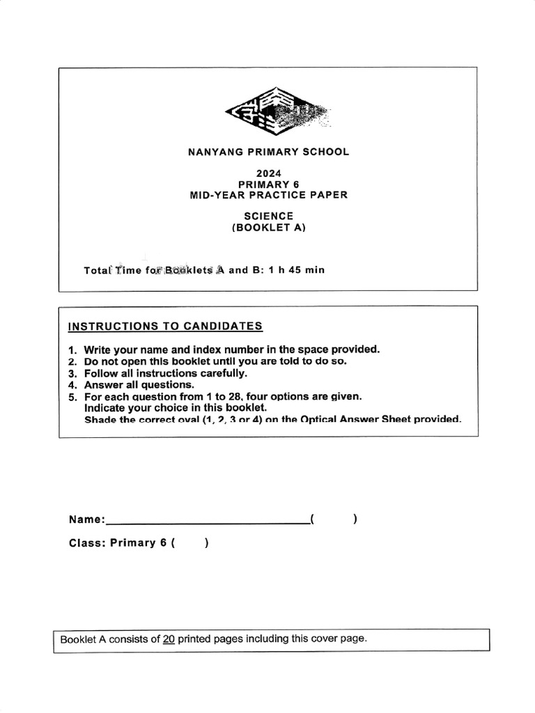 2024-P6-Science-Mid Year Practice Paper-Nanyang | PDF