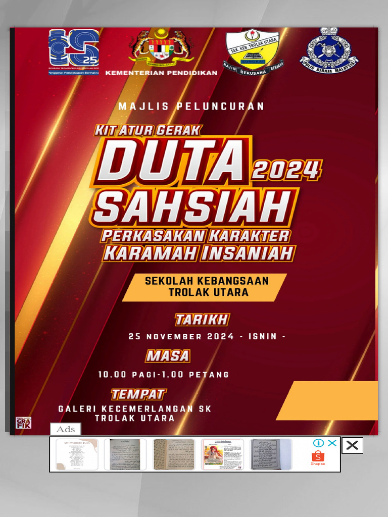 Buku Program Majlis Peluncuran Kit Duta Sahsiah | PDF