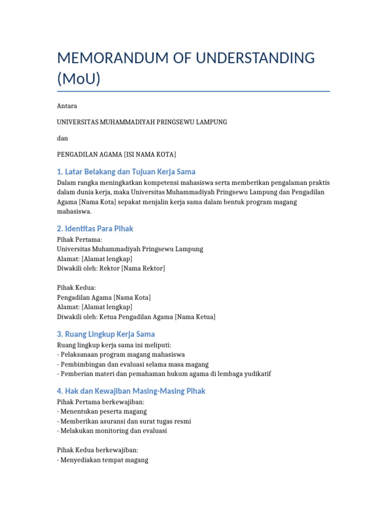 MoU Magang Universitas dan Pengadilan | PDF