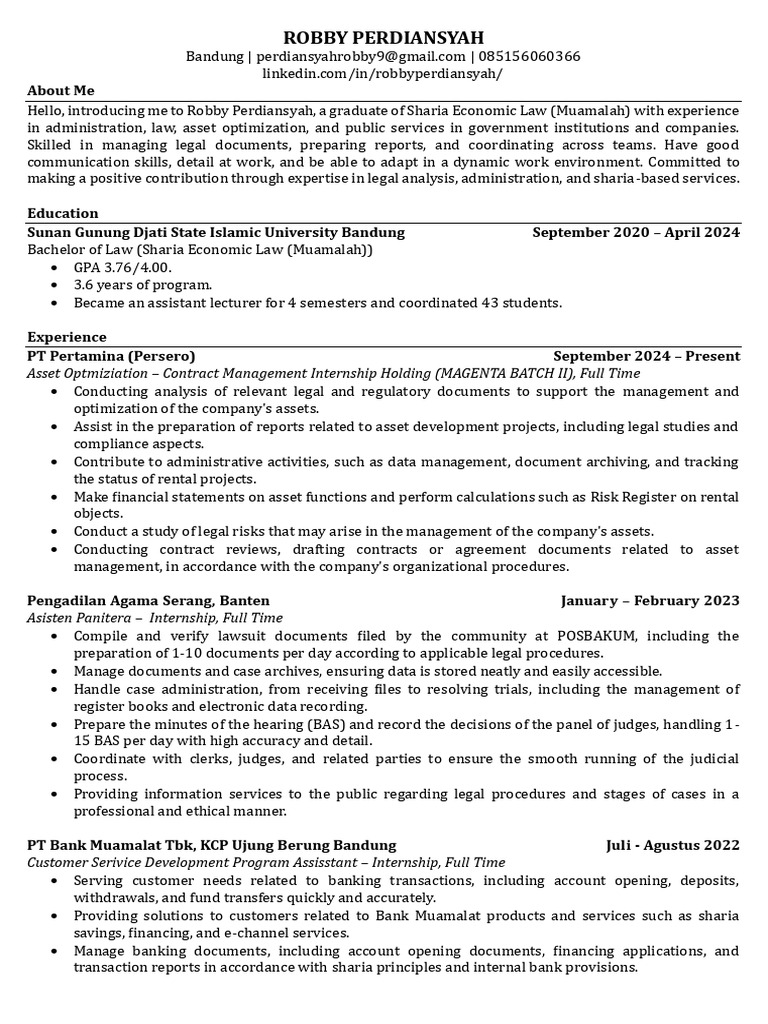 CV - Robby Perdiansyah - Shell | PDF | Business