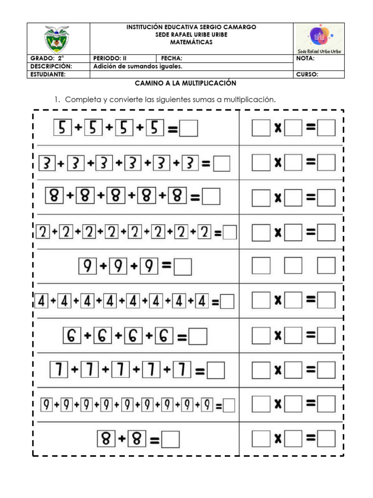 Ejercicios de Sumas de Sumandos Iguales | PDF