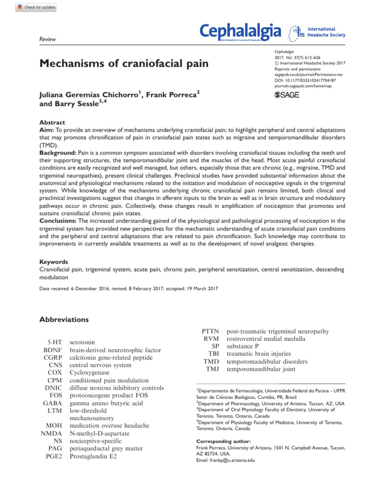 Mechanisms of Craniofacial Pain | PDF | Pain | Thalamus
