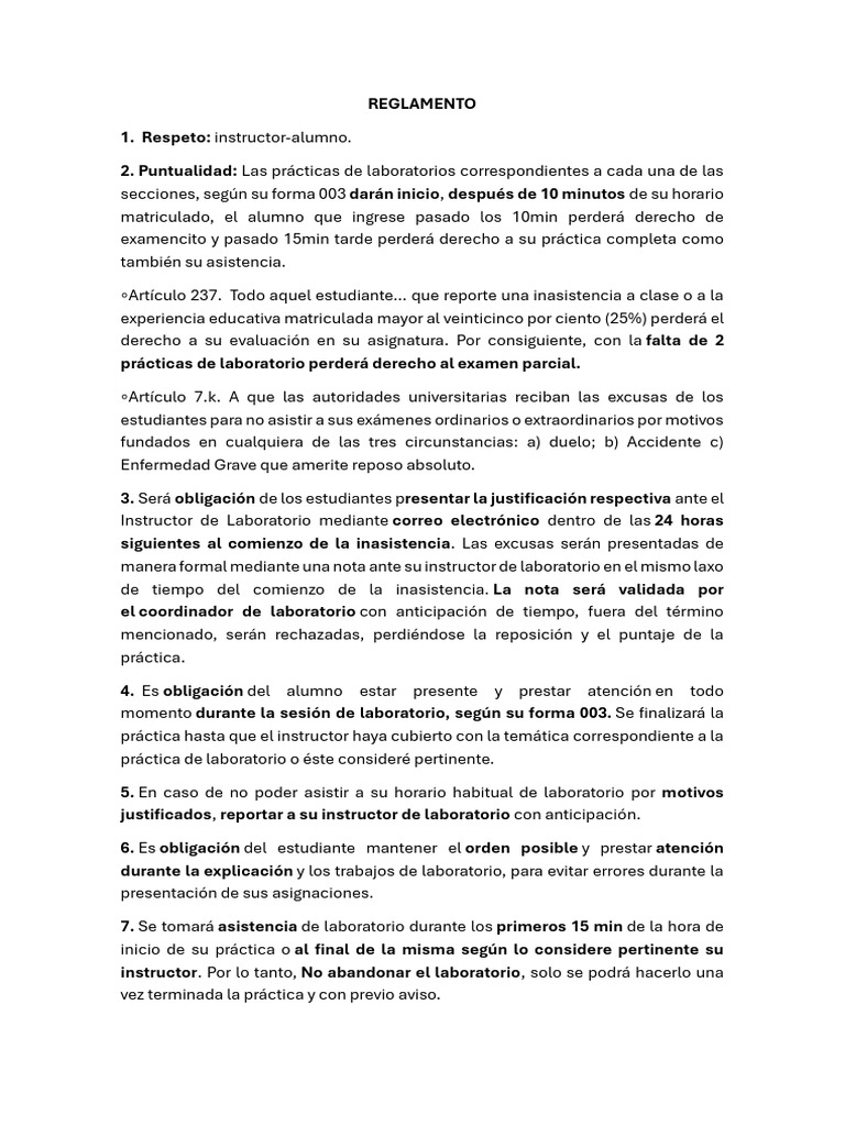 Reglamento Laboratorio 2024 (1) | PDF | Laboratorios