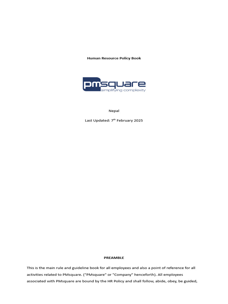 PMsquare HR Policy Long | PDF | Recruitment | Performance Appraisal