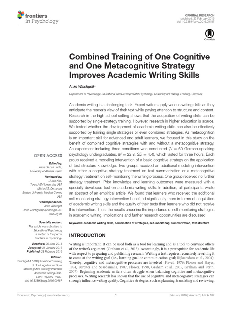 Combined Training of One Cognitive and One Metacognitive | PDF | Metacognition | Learning