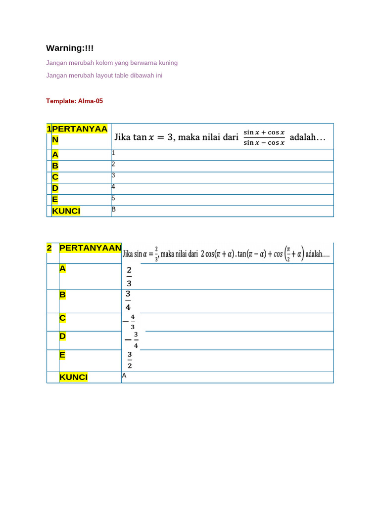 Template_Soal_PAS GENAP MATEMATIKA KELAS X | PDF