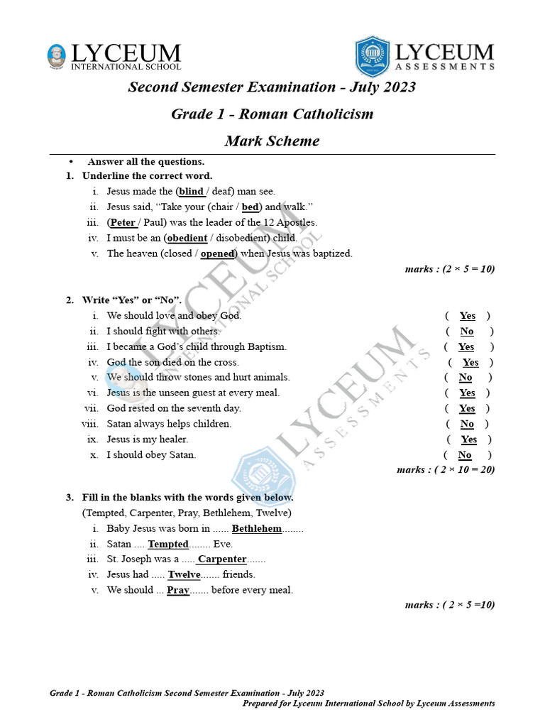 Grade 1 - Roman Catholicism MS | PDF | Jesus | Baptism