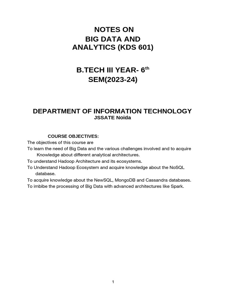 Big Data Analytics Notes Unit 1 And 2 Pdf Apache Hadoop Map Reduce