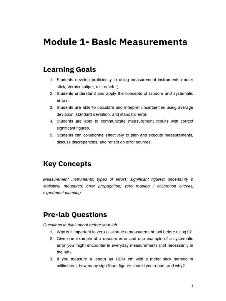 (English) Module 1 - Basic Measurements | PDF | Significant Figures | Observational Error