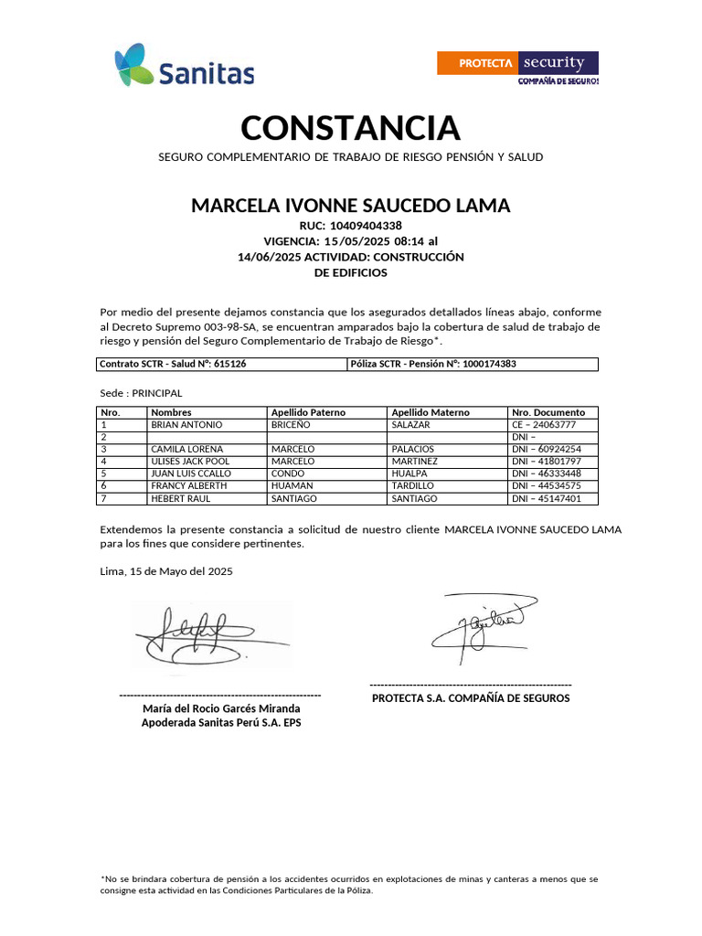 SCTR 2025 - Construcciones C&R | PDF